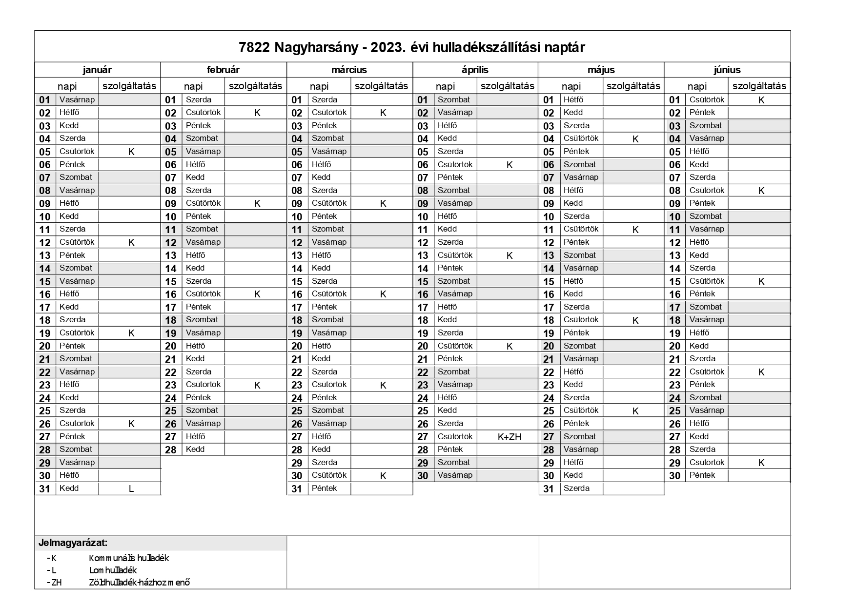 Hulladékszállítási naptár 2023. – Nagyharsány – Nagyharsány Községi ...